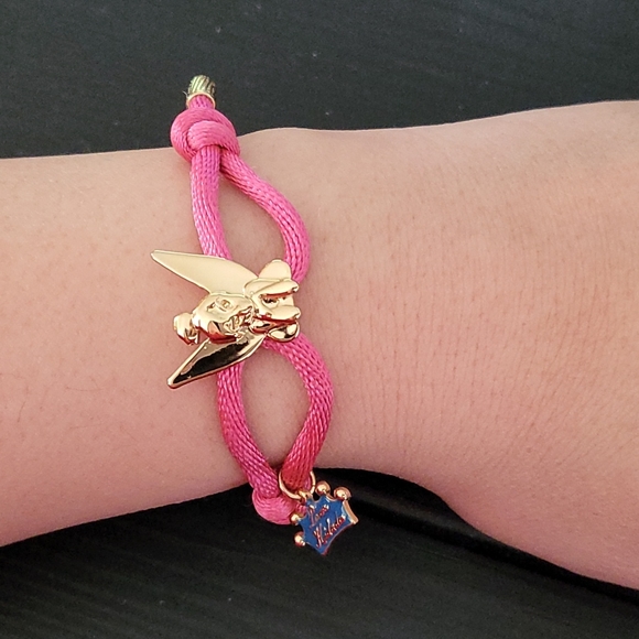 Disney | Jewelry | Disney Tinker Bell Pink Rope Bracelet Gold Charm ...